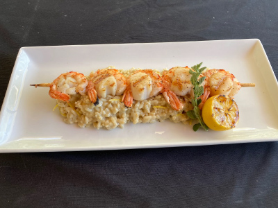 Shrimp and Scallop Skewer Over Lemon Risotto Recipe | Blue Rhino